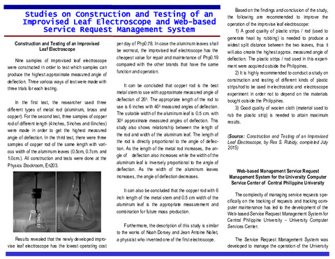 Salient findings (Info. series 13-03)