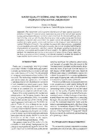 Water quality testing and treatment in the proposed CPU water laboratory