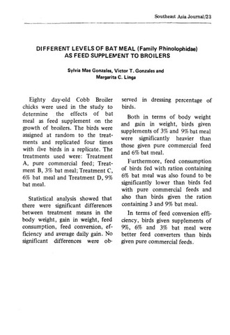 Different levels of bat meal (Family Rhinolophidae) as feed supplement ...