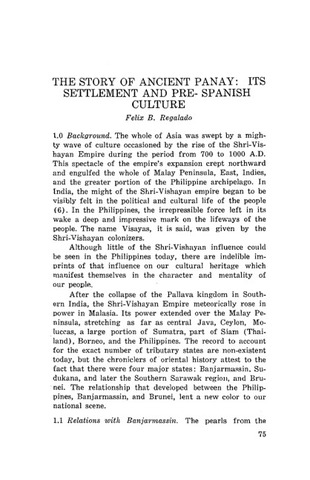 The story of ancient Panay: Its settlement and pre-Spanish culture