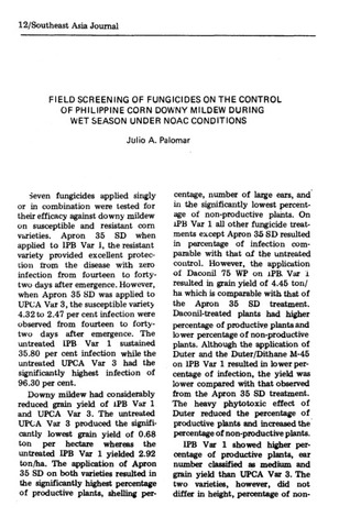 Field screening of fungicides on the control of Philippine corn downy ...