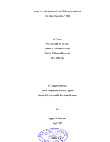 Bisay: Its usefulness as virtual reference assistant of a state ...