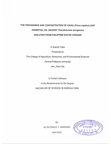 The processing and concentration of hauili (Ficus septica) leaf ...
