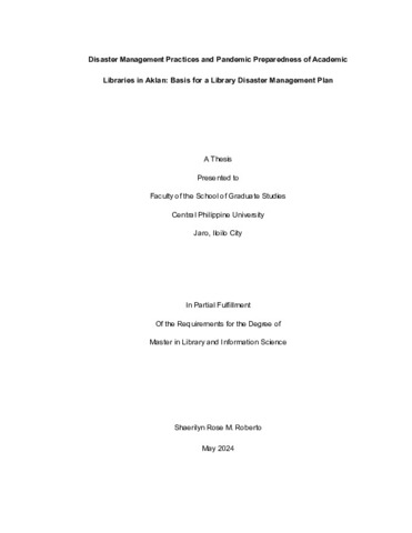 Disaster management practices and pandemic preparedness of academic ...